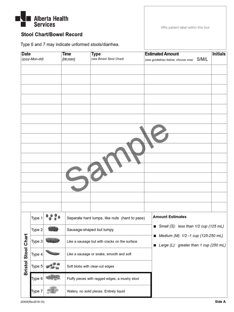 Sample: Stool Chart/Bowel Record | PDF | Digestive System ...