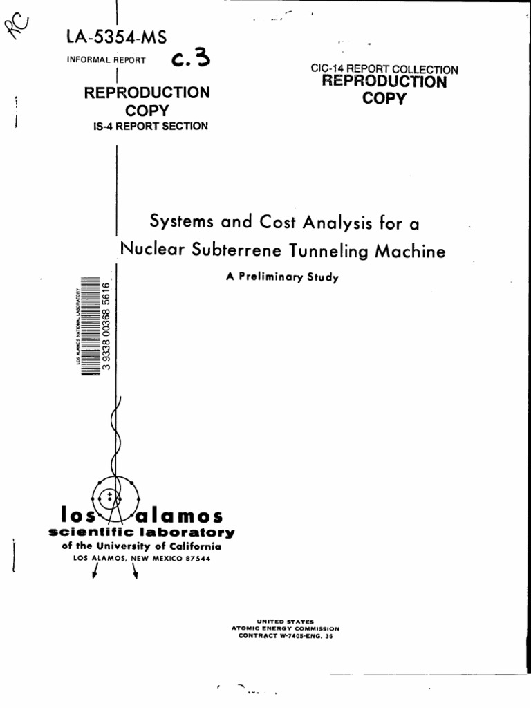 Cost Analysis and Comparison of Nuclear Subterrene Tunneling Machines ...