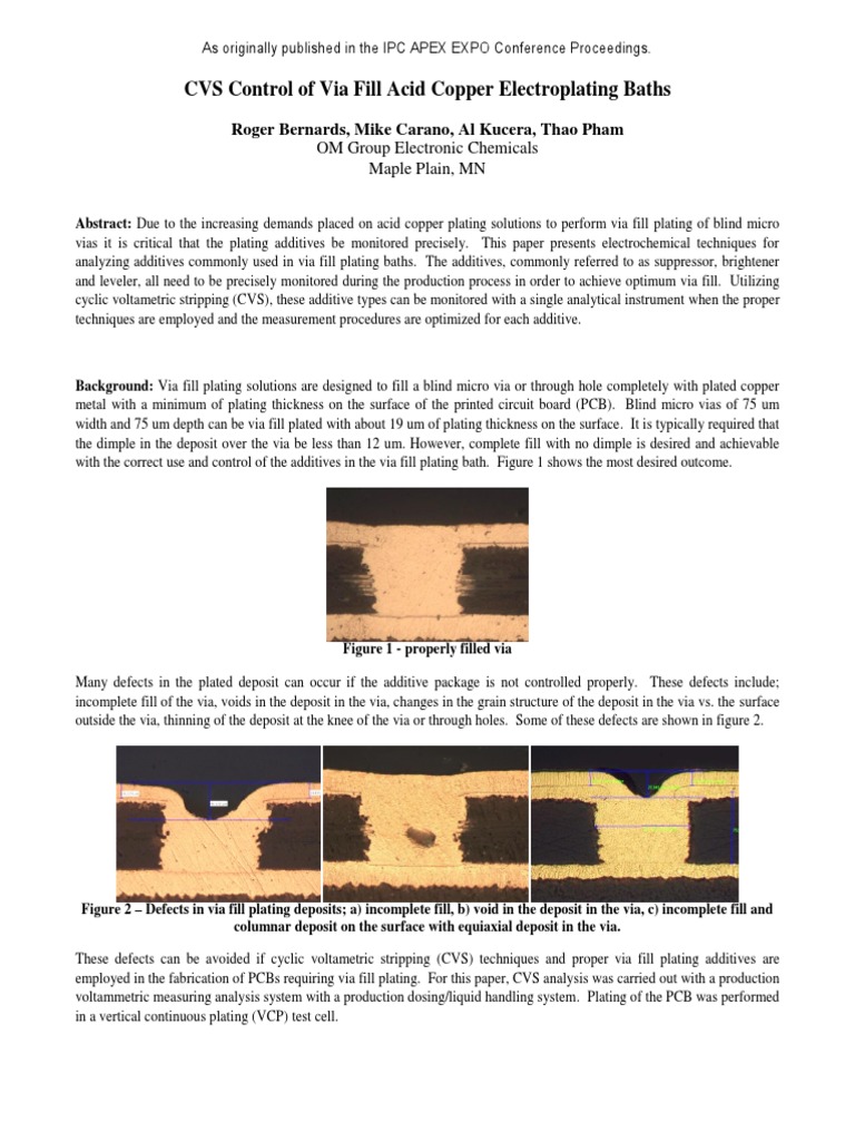 Cvs Control Via Fill Acid Copper Electroplating Baths Ipc | PDF ...