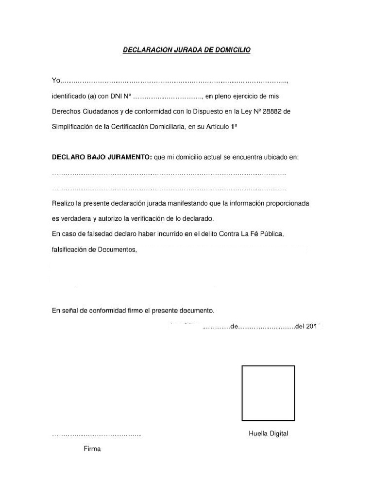 Declaracion Jurada Domiciliaria Simple | PDF