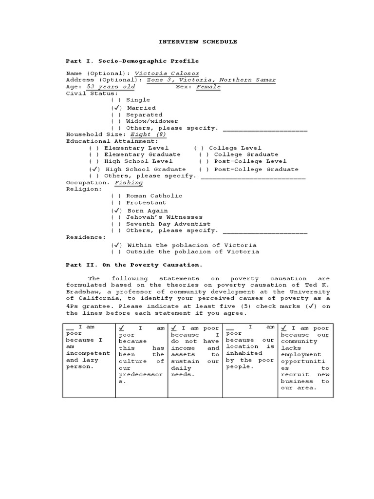 Part I. Socio-Demographic Profile: Interview Schedule | Download Free ...