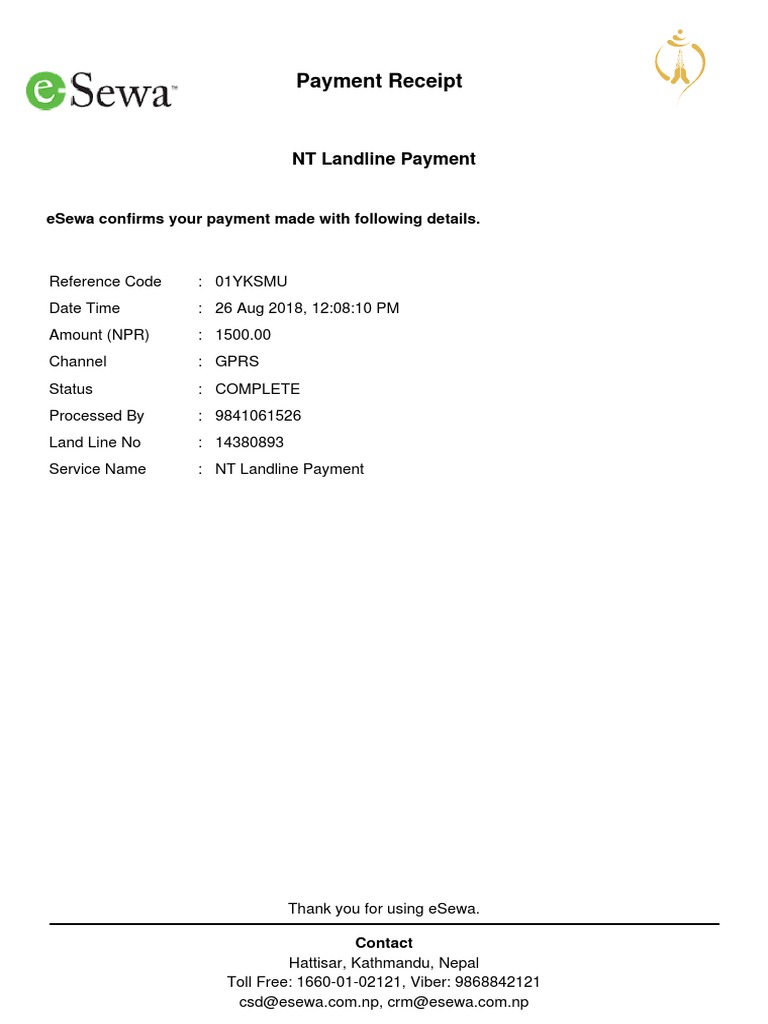 ESewa NT Landline Payment 1535264607.1643 | PDF