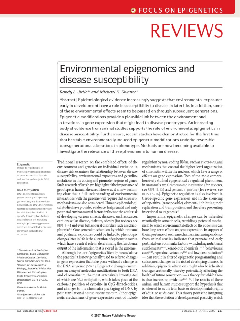 Environmental Epigenomics and Disease Susceptibility | PDF ...