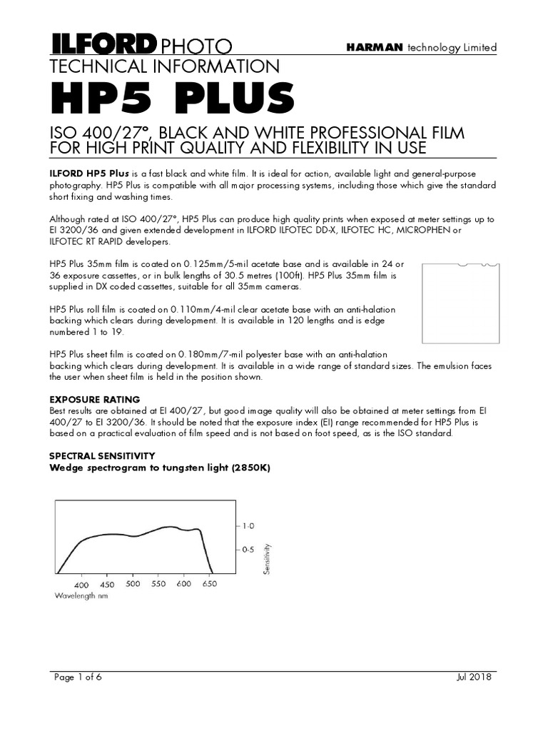 HP5 Plus Tech Sheet | PDF | Exposure (Photography) | Film Speed