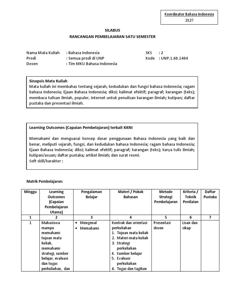 Rps Mku B. Indonesia 2019 | PDF