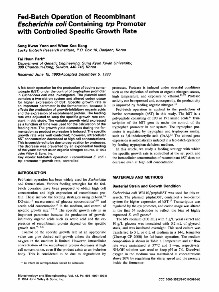 Fed Batch Operation Pdf Biotechnology Life Sciences