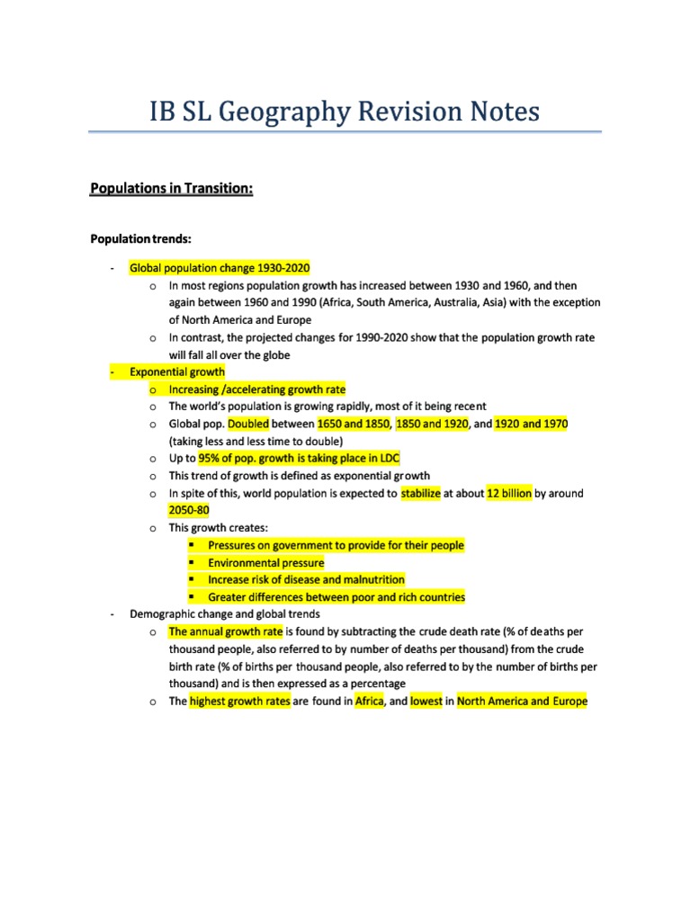 IB Geography: Population Trends | PDF | Total Fertility Rate | Human ...