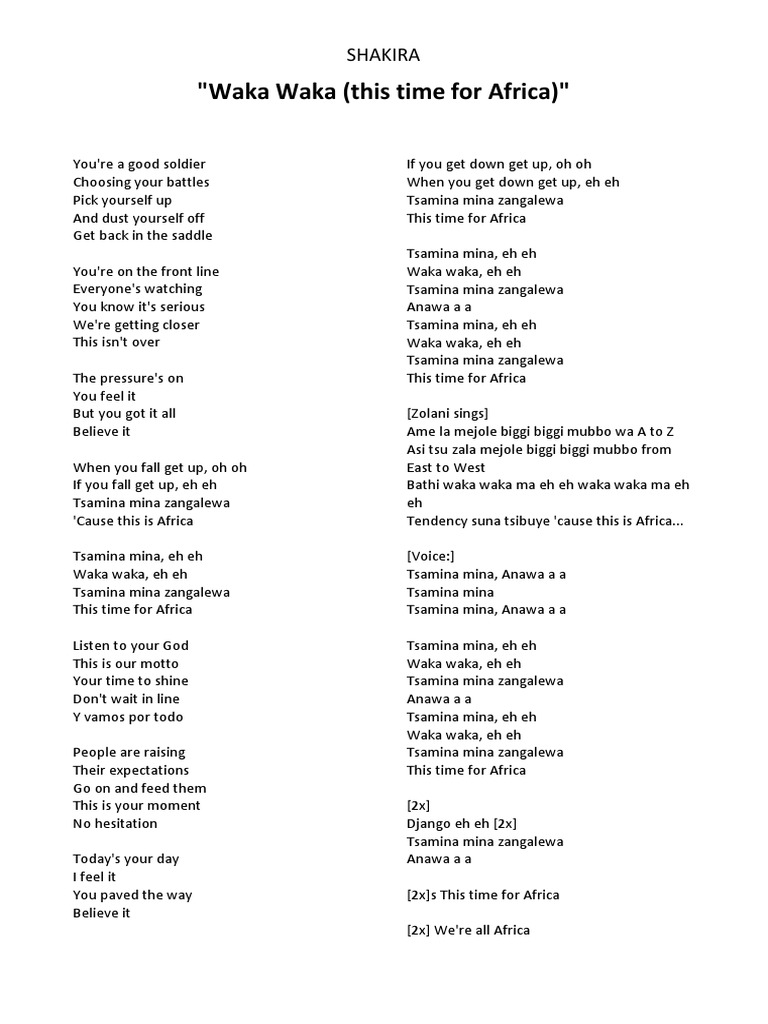 Waka Waka Lyrics - Shakira | PDF