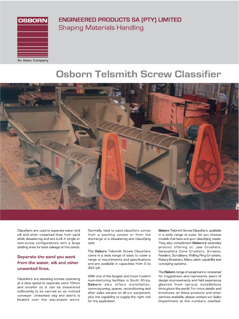 Osborn Screw Classifier Brochure | PDF