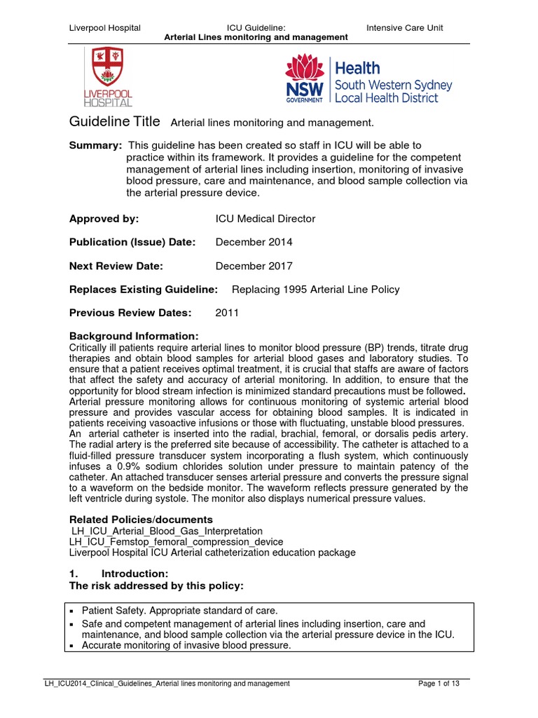 Arterial Lines Monitoring | Download Free PDF | Intensive Care Unit ...
