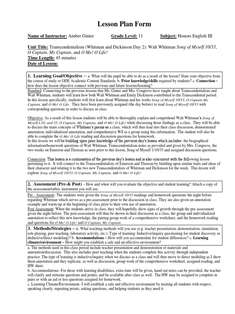 Stlesson 2 Whitman and Transcendentalism | PDF | Word | English Language