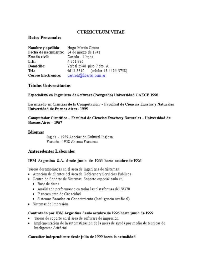 Curriculum Vitae de Hugo Castro | PDF | Ibm | Software