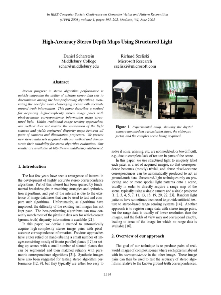 High-Accuracy Stereo Depth Maps Using Structured Light | PDF ...
