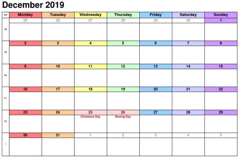 Calendar December 2019 Landscape | PDF