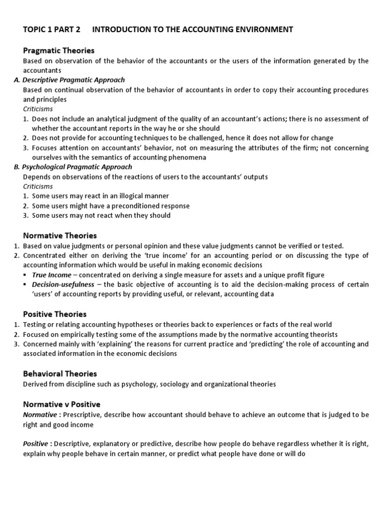 Accounting Theories Overview | PDF | Financial Statement | Market Failure