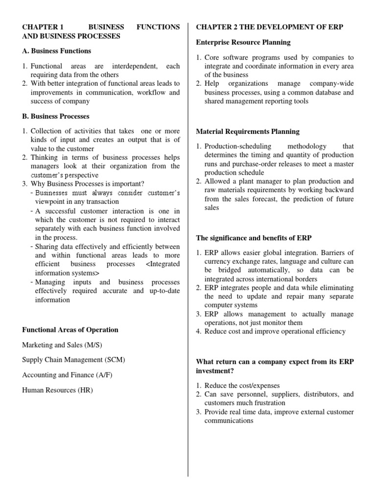 ERP Notes | PDF | Enterprise Resource Planning | Business Process
