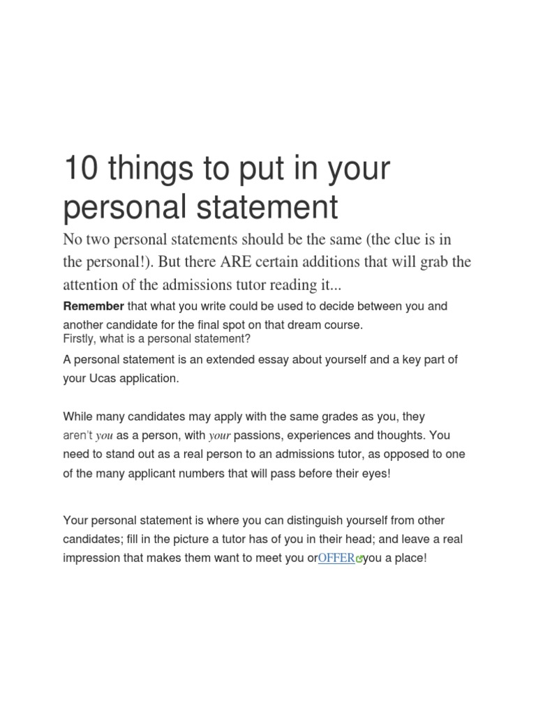 10 Things To Put in Your Personal Statement | PDF | Characters In Romeo ...