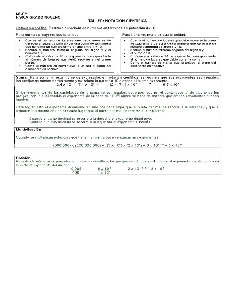 Guia 1 Notacion Cientifica 2012 | PDF | Exponenciación | Teoría de los ...
