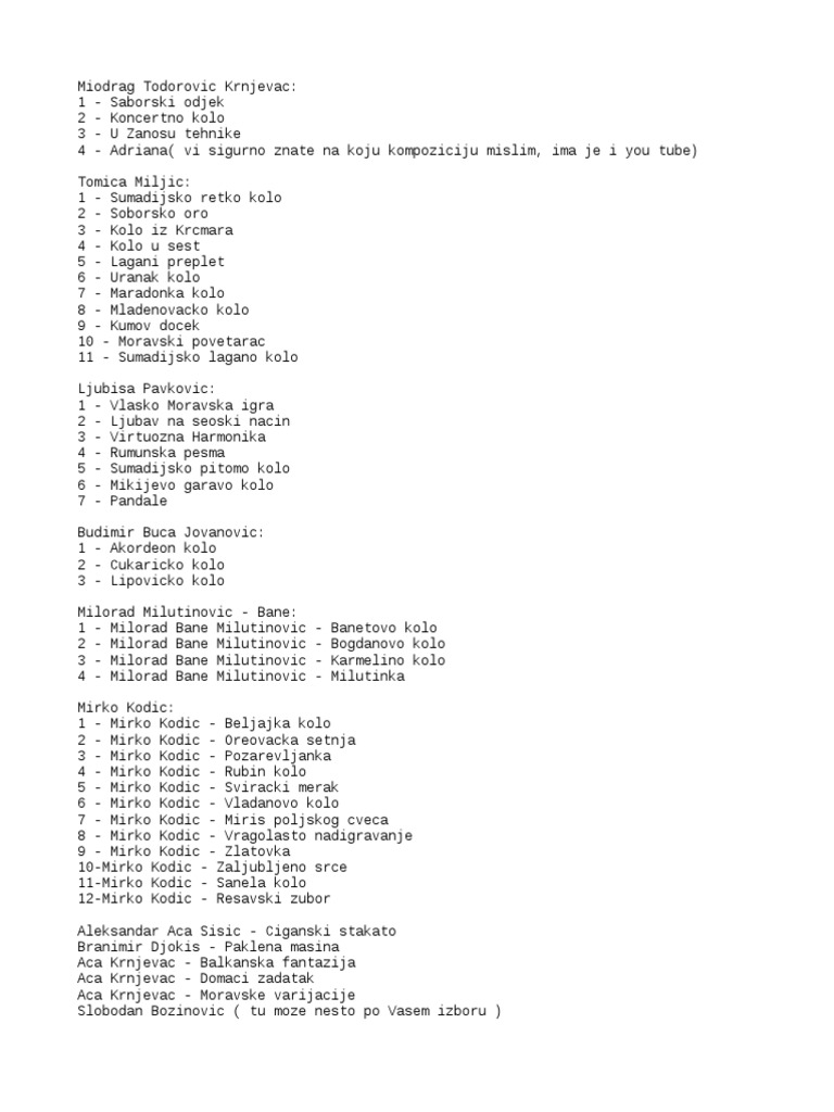 Spisak KOLA - NOTE | PDF