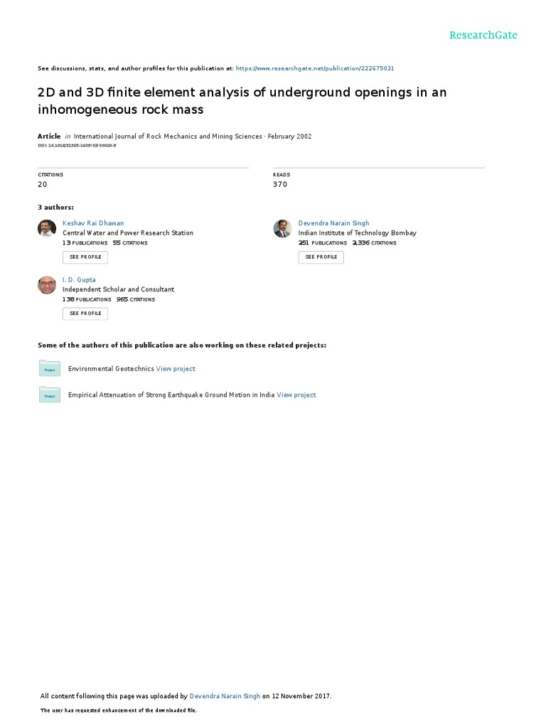 2d And 3d Finite Element Analysis Of Underground O Pdf Strength Of Materials Yield