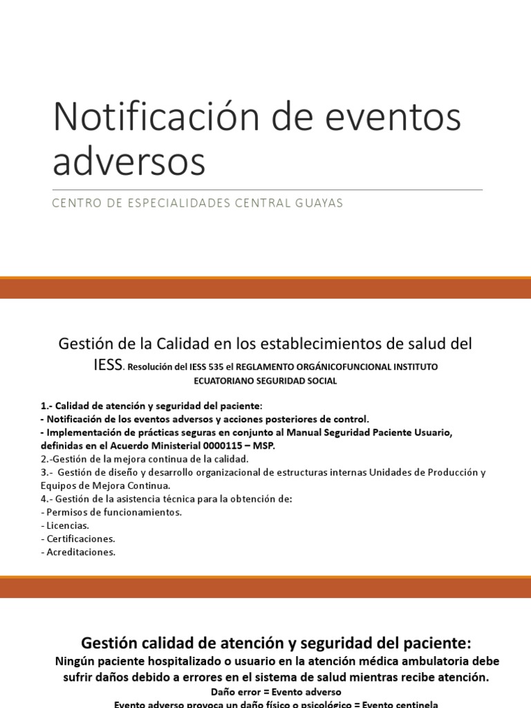 Notificación de eventos adversos: Centro De Especialidades Central Guayas | Seguridad del ...