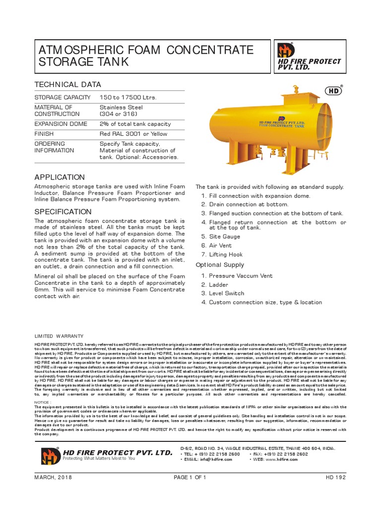 Atmospheric Foam Concentrate Storage Tank: HD Fire Protect Pvt. Ltd ...
