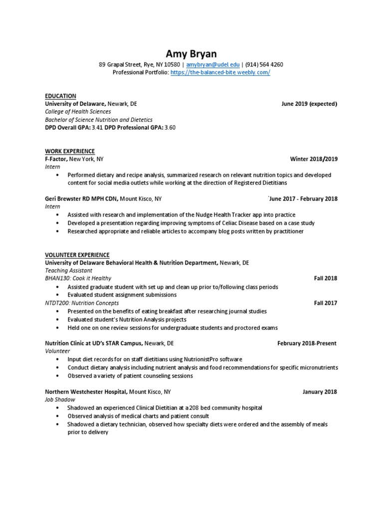 New Resume | Download Free PDF | Dietitian | Health Care