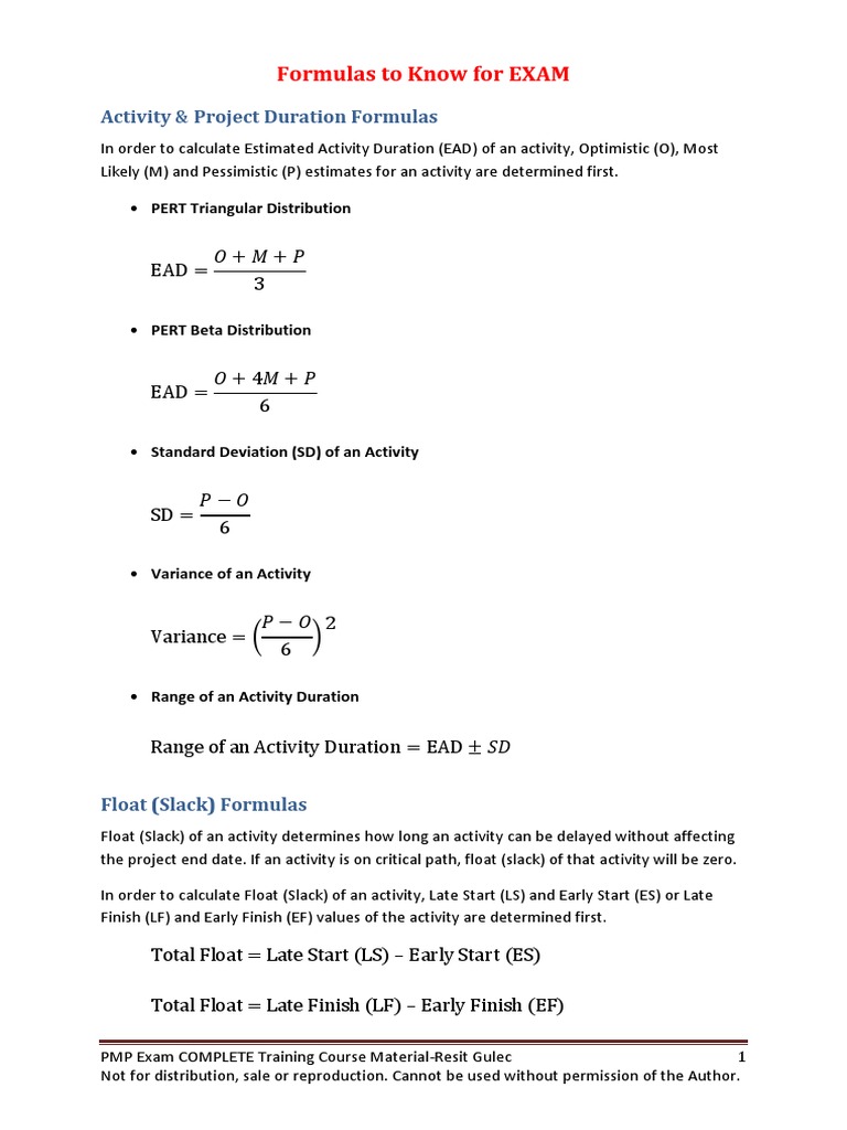 PMP - Formula Sheet - Project Academy PDF | PDF | Economies | Teaching ...