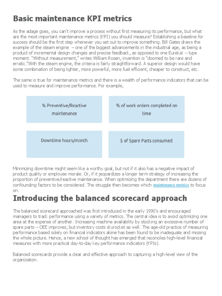 Basic Maintenance KPI Metrics | PDF | Reliability Engineering ...
