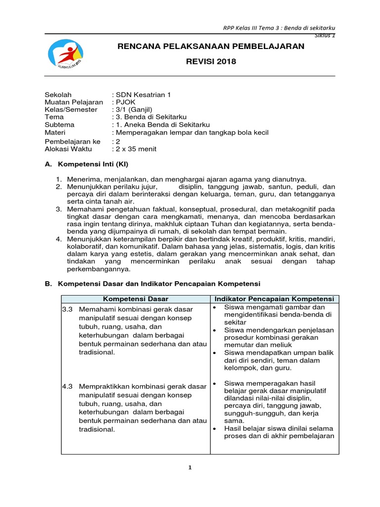 Kelas 3 RPP Siklus 1 | PDF