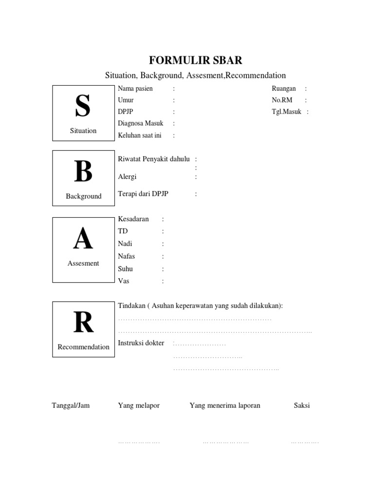 Formulir Sbar | PDF