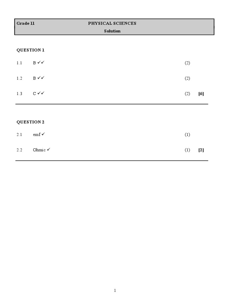Grade 11 Electricity Exam Solutions | PDF | Electrical Resistance And ...