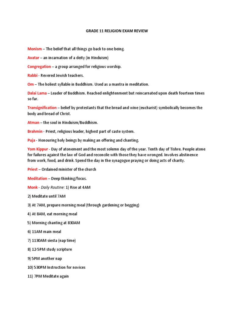 Grade 11 Religion Exam Review: Monism Avatar Congregation Rabbi Om ...