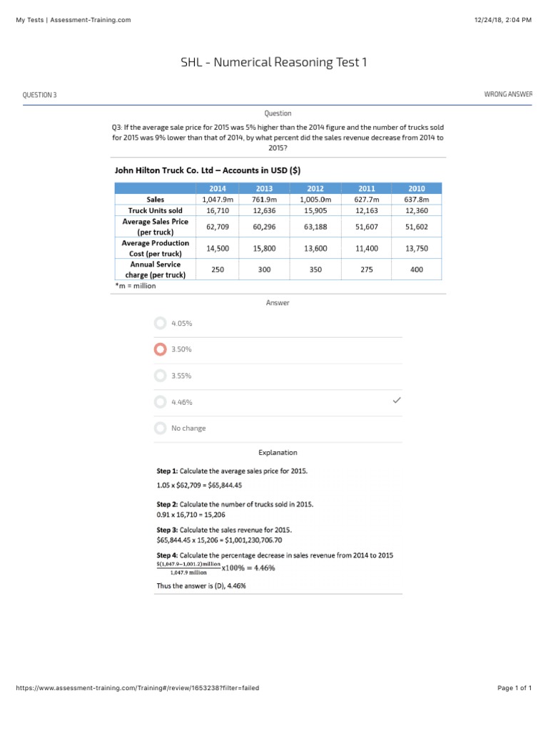 SHL - Numerical Reasoning Test 1 | Download Free PDF | Economies | Business