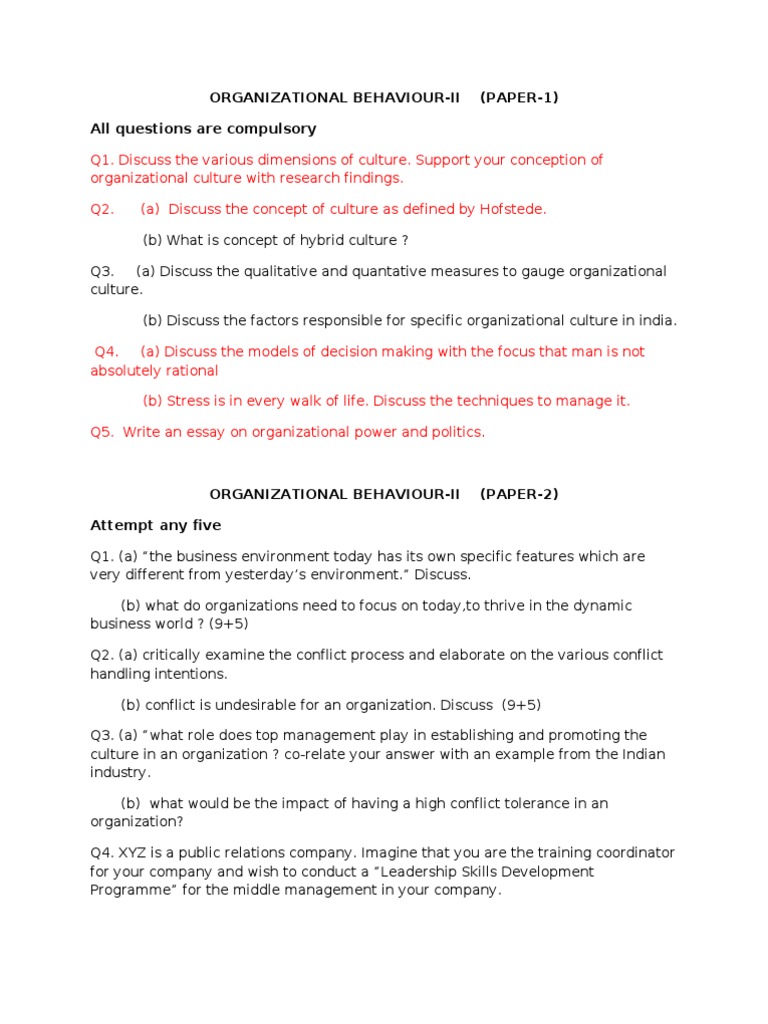Organizational Behaviour-Ii (Paper-1) All Questions Are Compulsory ...