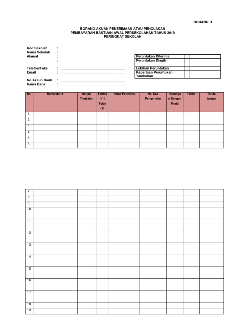 Borang D Bap 2019 | PDF