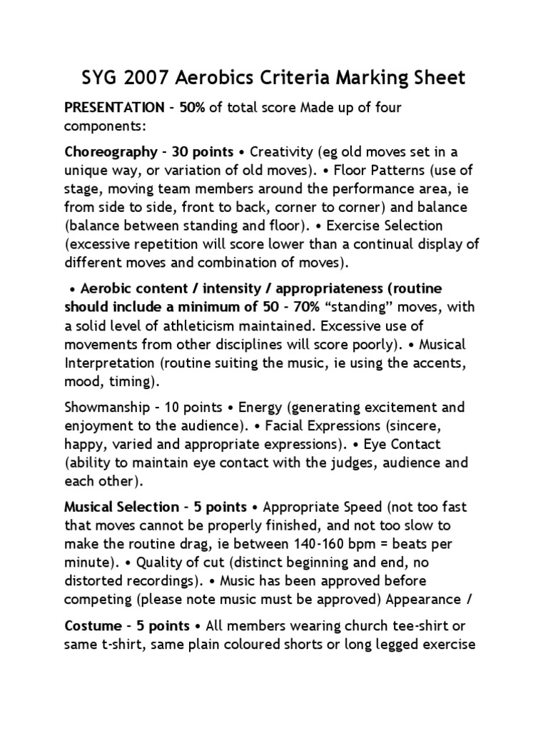 Criteria For Dance Aerobics | PDF | Physical Exercise | Leisure