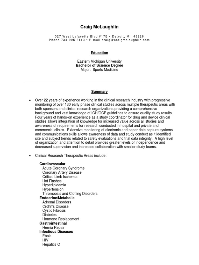 Craig Mclaughlin CV 2019 | PDF | Clinical Trial | Medicine