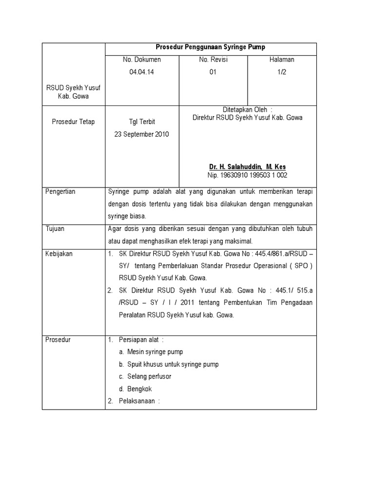 SOP Penggunaan Syringe Pump S | PDF