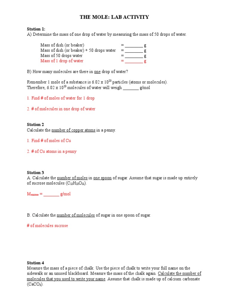 The Mole Lab Activity | PDF