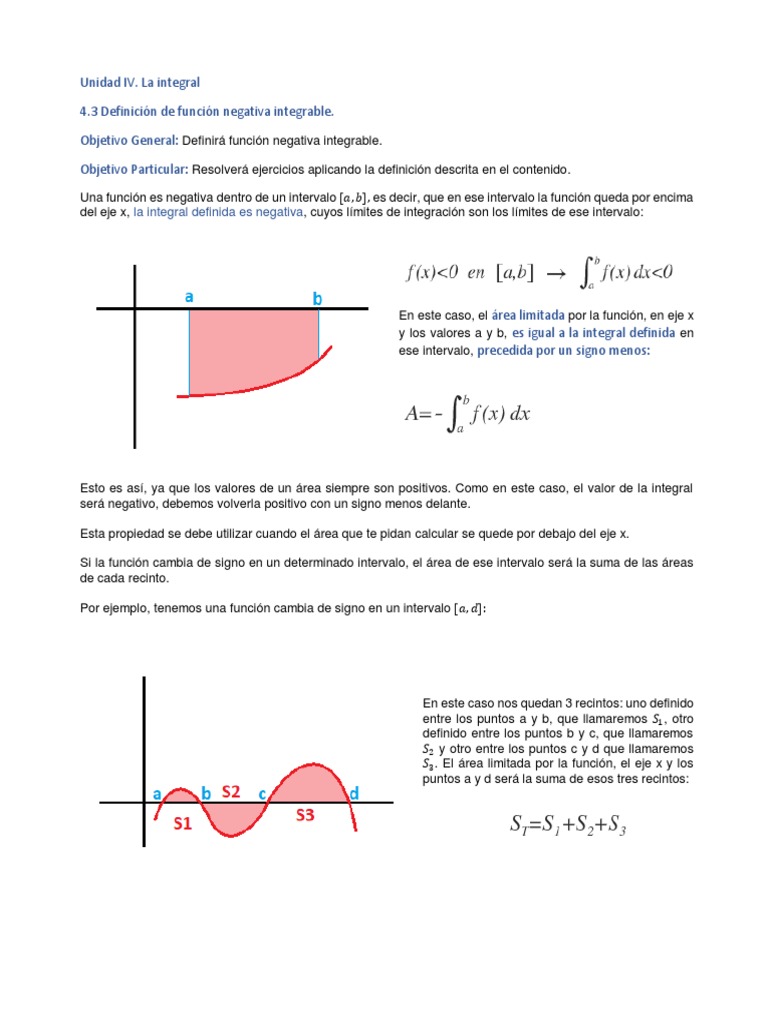 Funciones Negativas e Integrales Definidas | PDF | Integral | Sistema ...