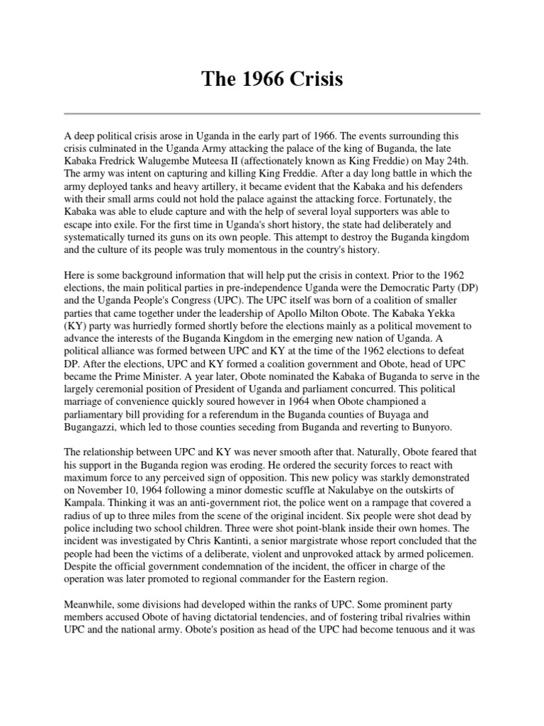 The 1966 Crisis | PDF | Uganda | Government
