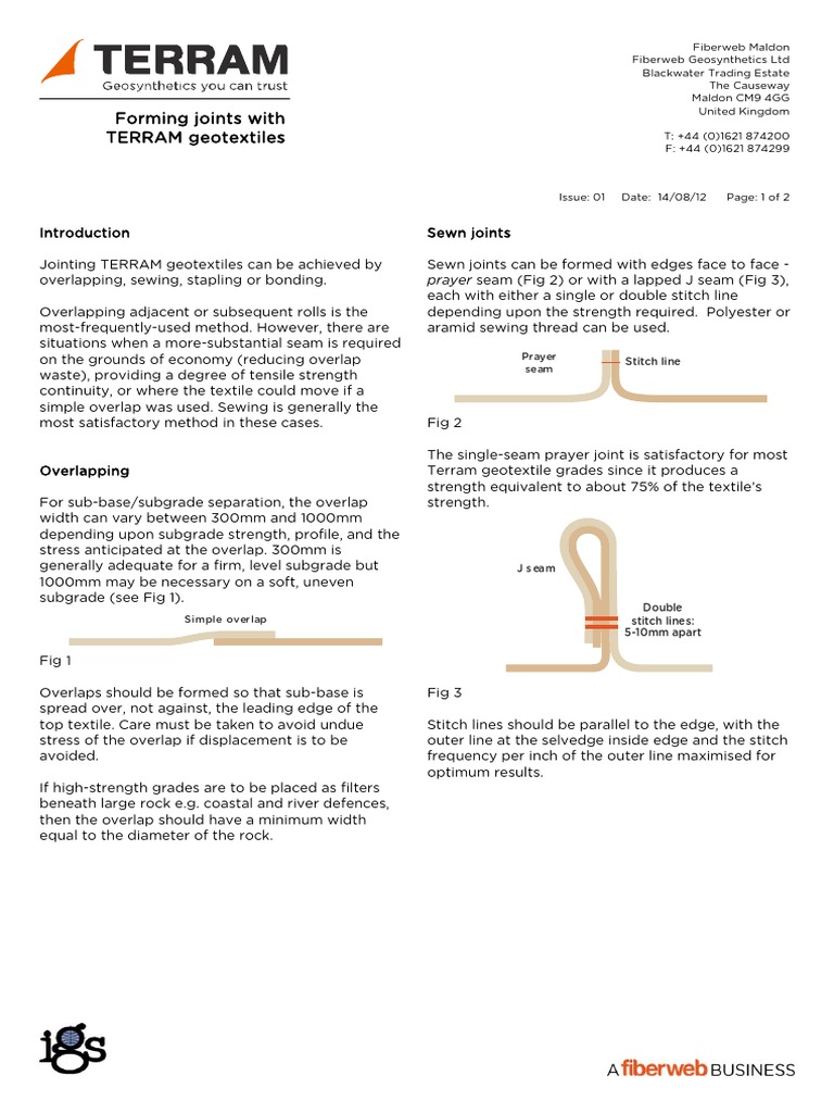Geotextile Jointing Methods Guide | PDF | Seam (Sewing) | Sewing