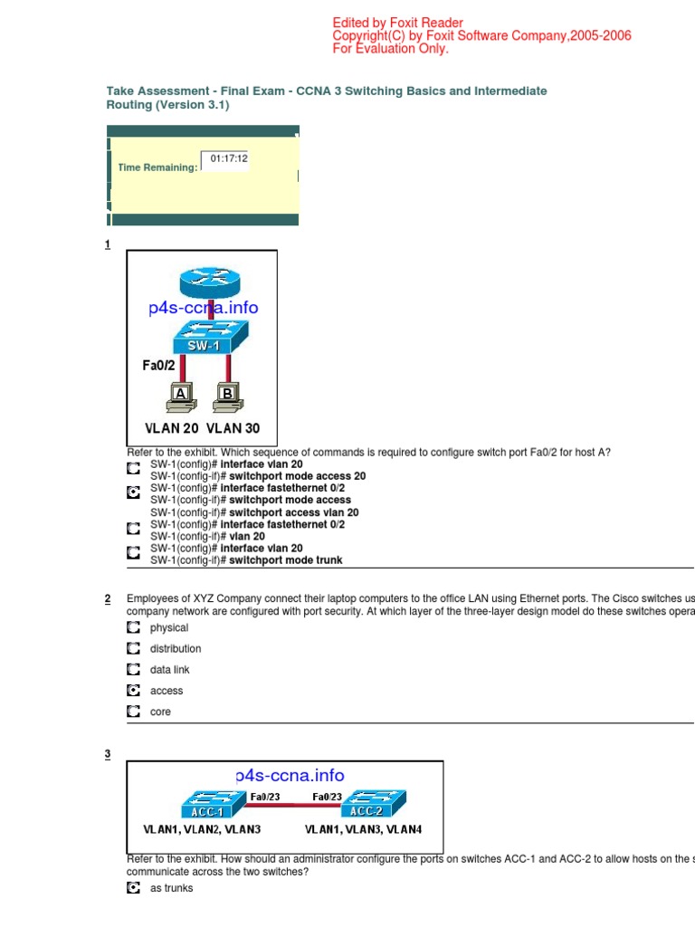 Take Assessment Final Exam Ccna 3 Switching Basics And Intermediate Routing Version 31