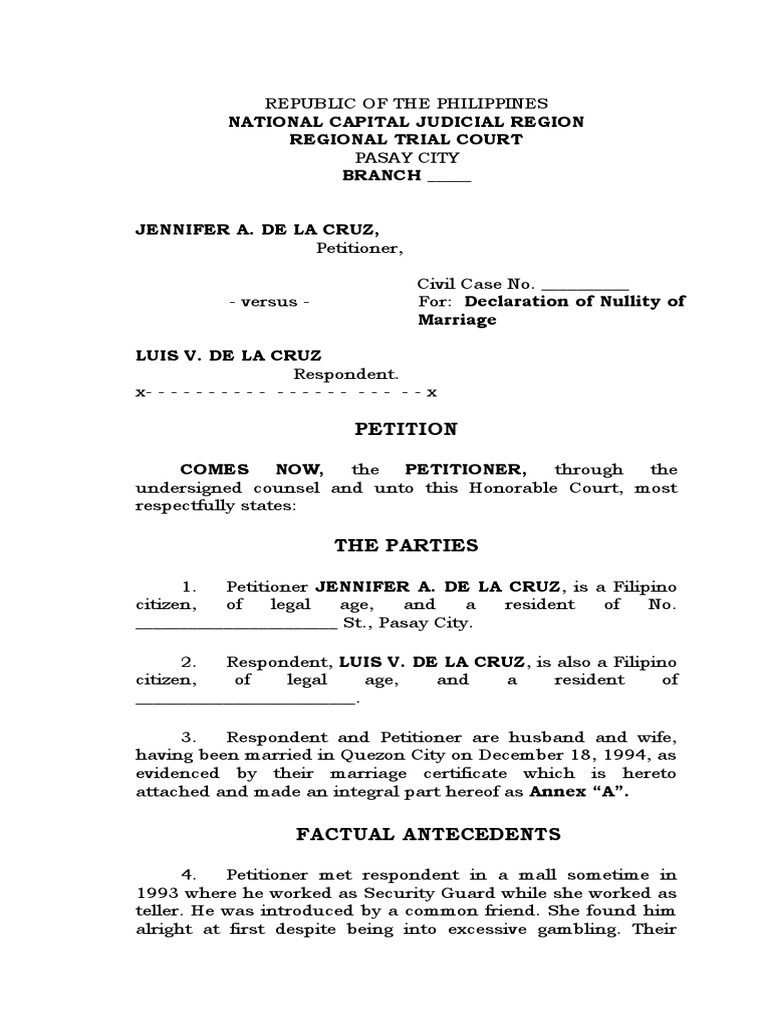 Nullity of Marriage on Psychological Incapacity Sample | Psychology ...