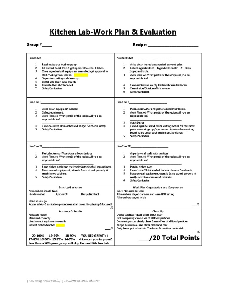 Fcs 405 - Lab Planning Sheet | PDF | Chef | Kitchen Utensil