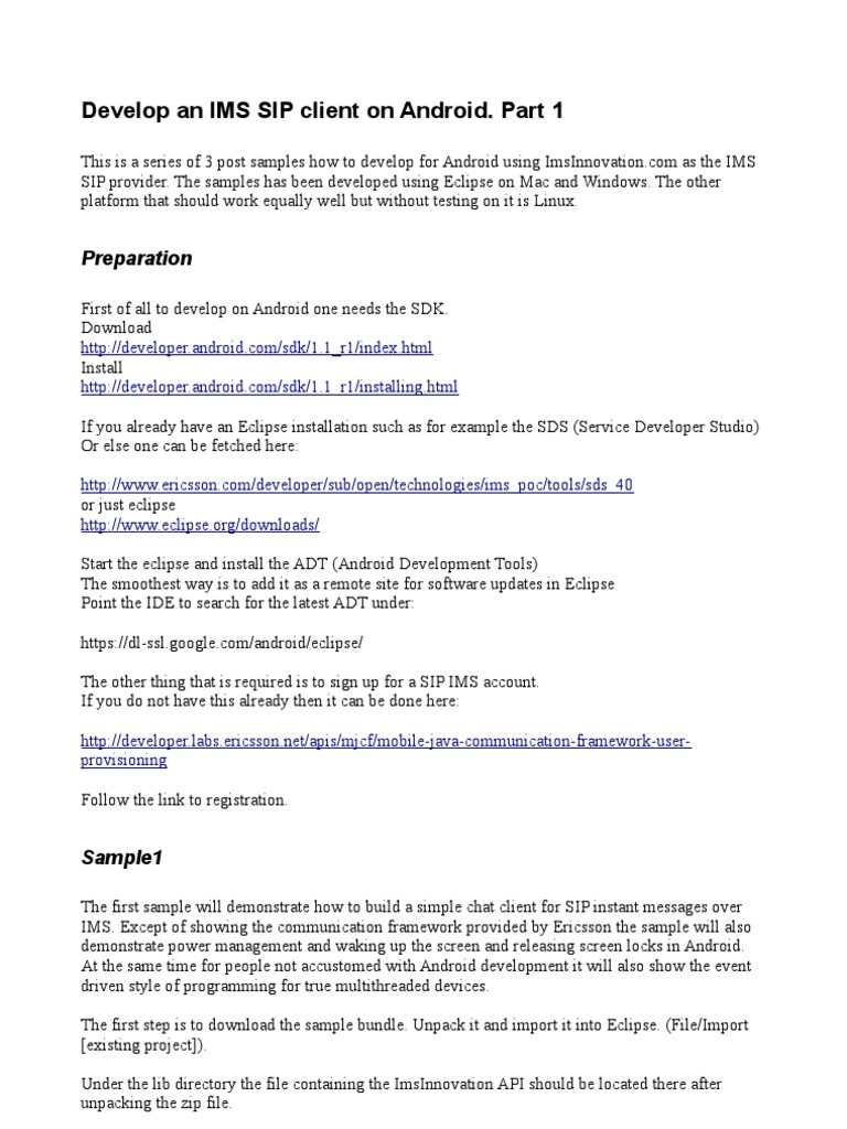 IMS SIP Client On Android - P1 | PDF | Eclipse (Software) | Instant ...