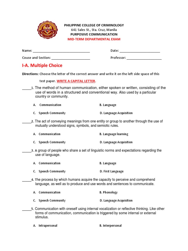 Purposive Communication Midterm Exam | PDF | Language Acquisition ...