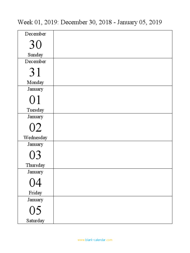 Weekly Calendar 2019 Template 03 | PDF | Sports | Leisure
