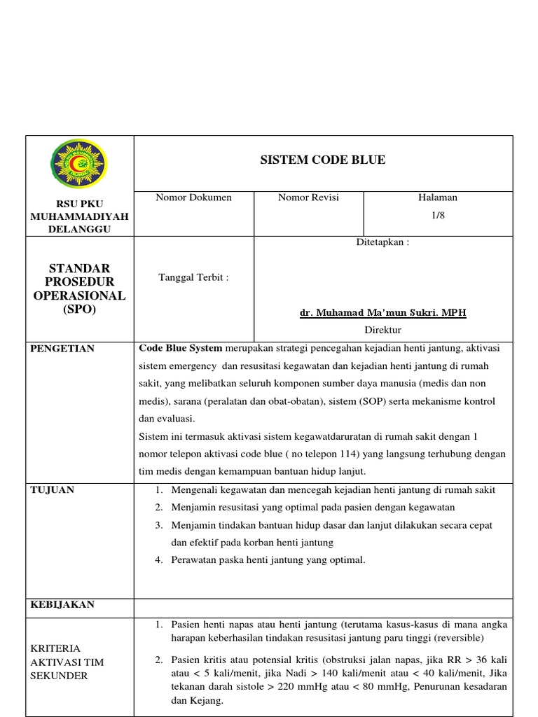 Prosedur Code Blue RSU PKU Delanggu | PDF